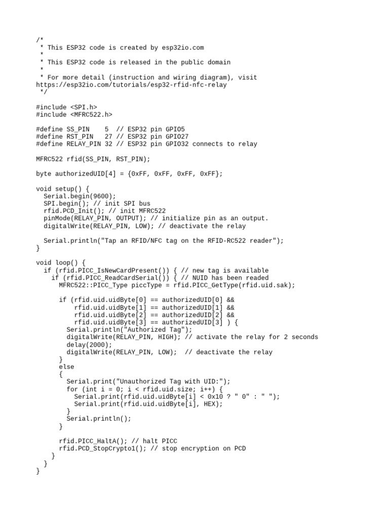 RFID Con SP32 y Relay | PDF