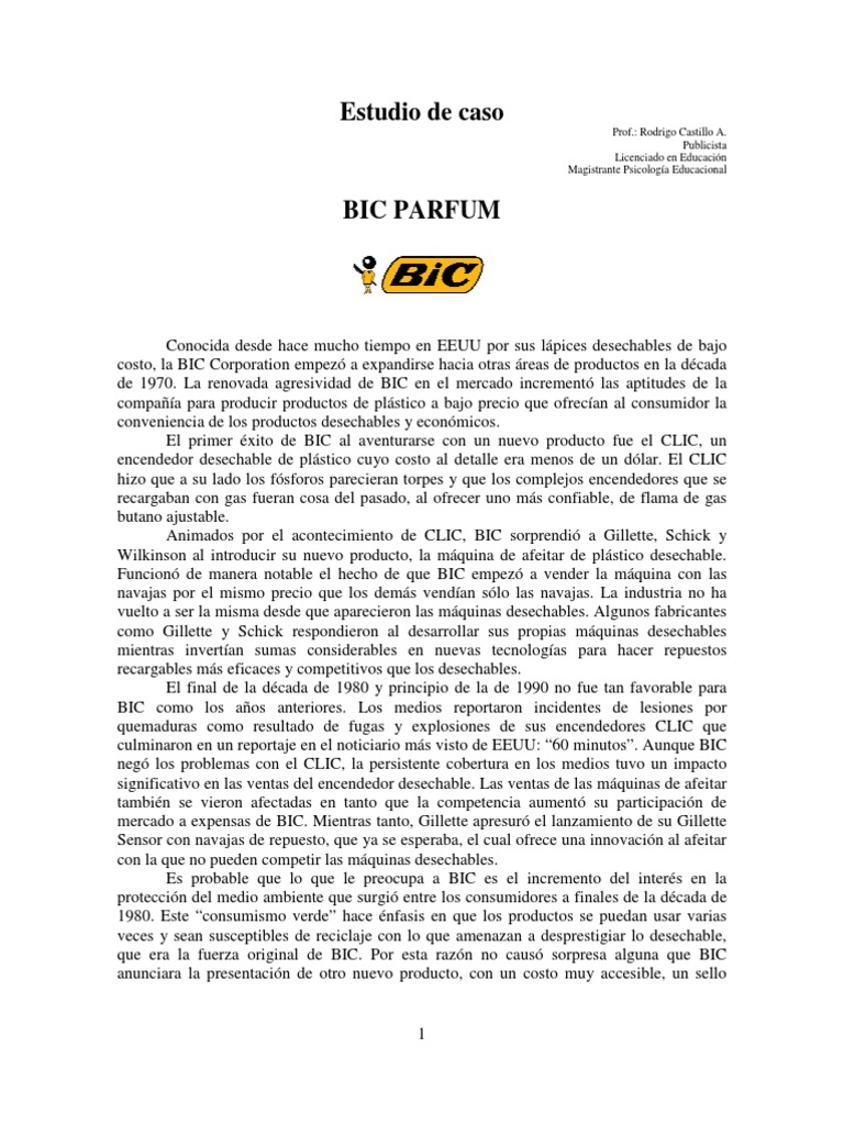 Caso Bic Parfum Prof - Rodrigo Castillo | PDF | Los consumidores | Science