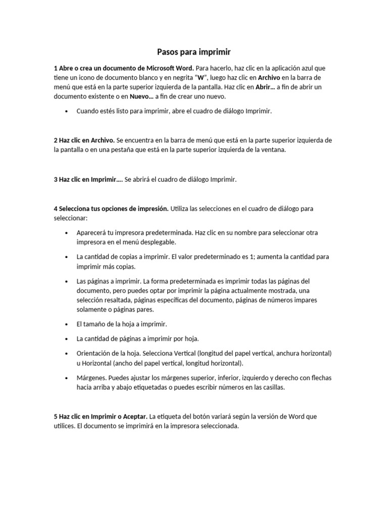 Pasos para Imprimir | PDF | Botón (Computación) | Microsoft Word