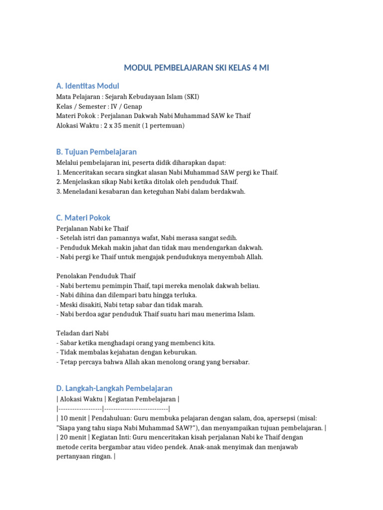 Modul Pembelajaran SK1 Kelas4 Thaif | PDF