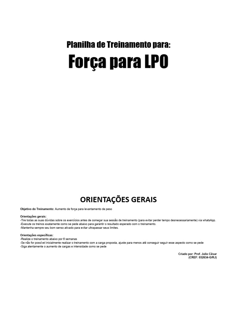 Planilha - LPO (Progressão Geral) | PDF | Musculação