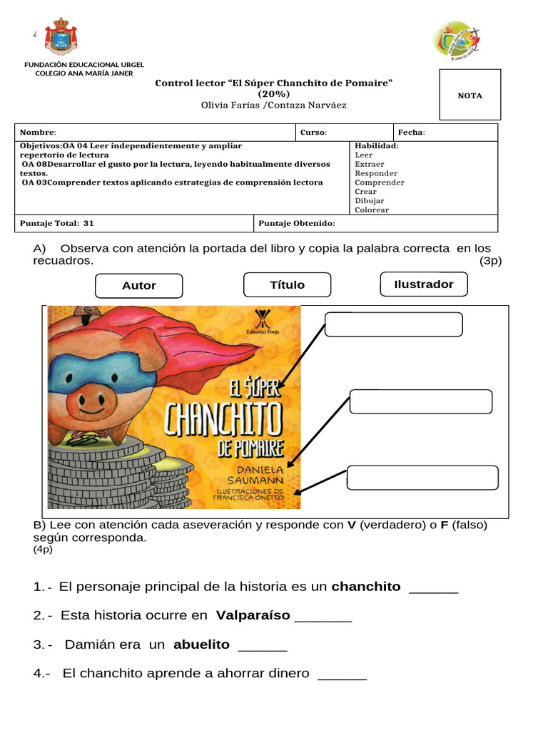 Evaluación Control Lector | PDF | Aprendizaje | Cognición