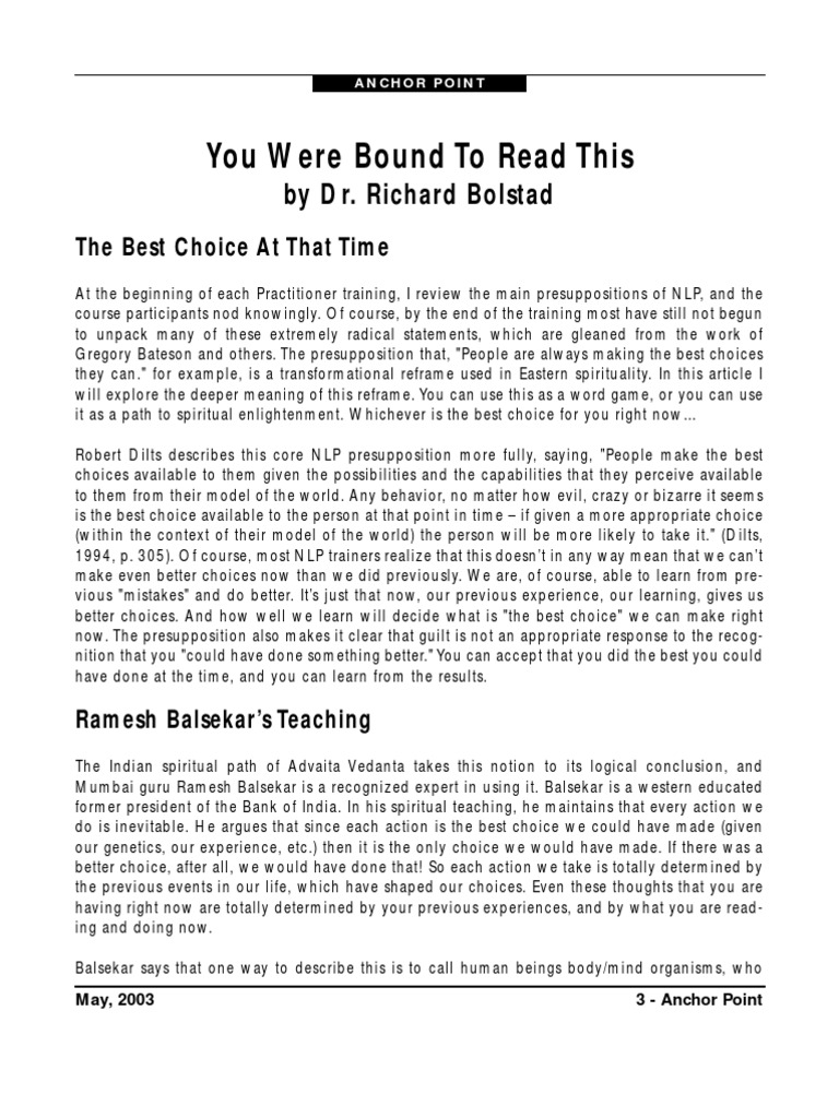 You Were Bound To Read This: by Dr. Richard Bolstad | PDF | Cognitive ...