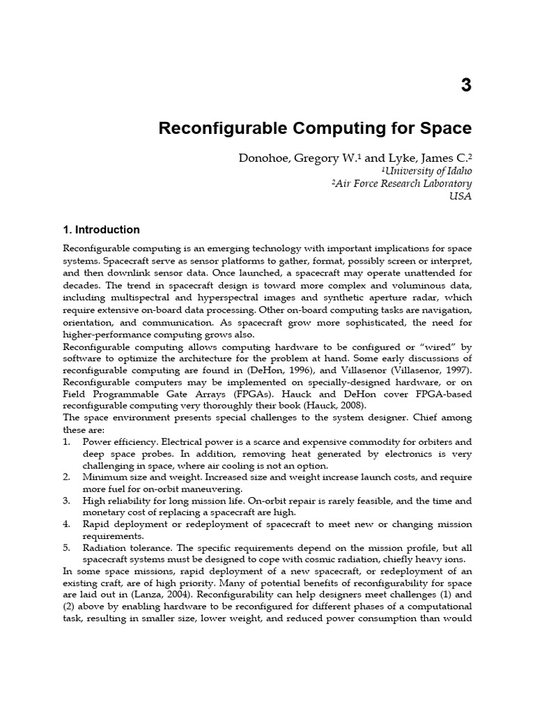 InTech-Reconfigurable Computing For Space | PDF | Field Programmable Gate Array | Central ...