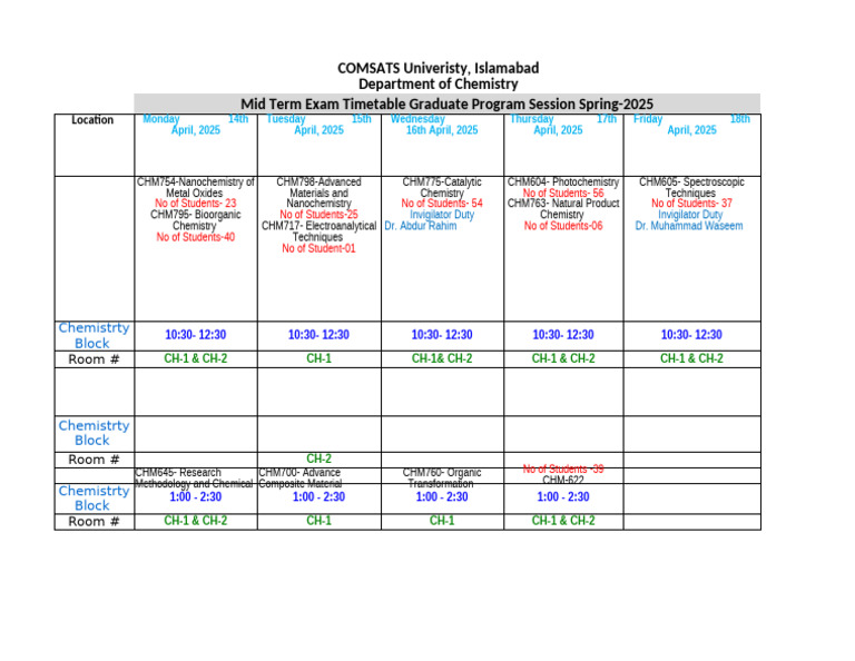 Final Midterm Exam Timetable Spring-2025 | PDF