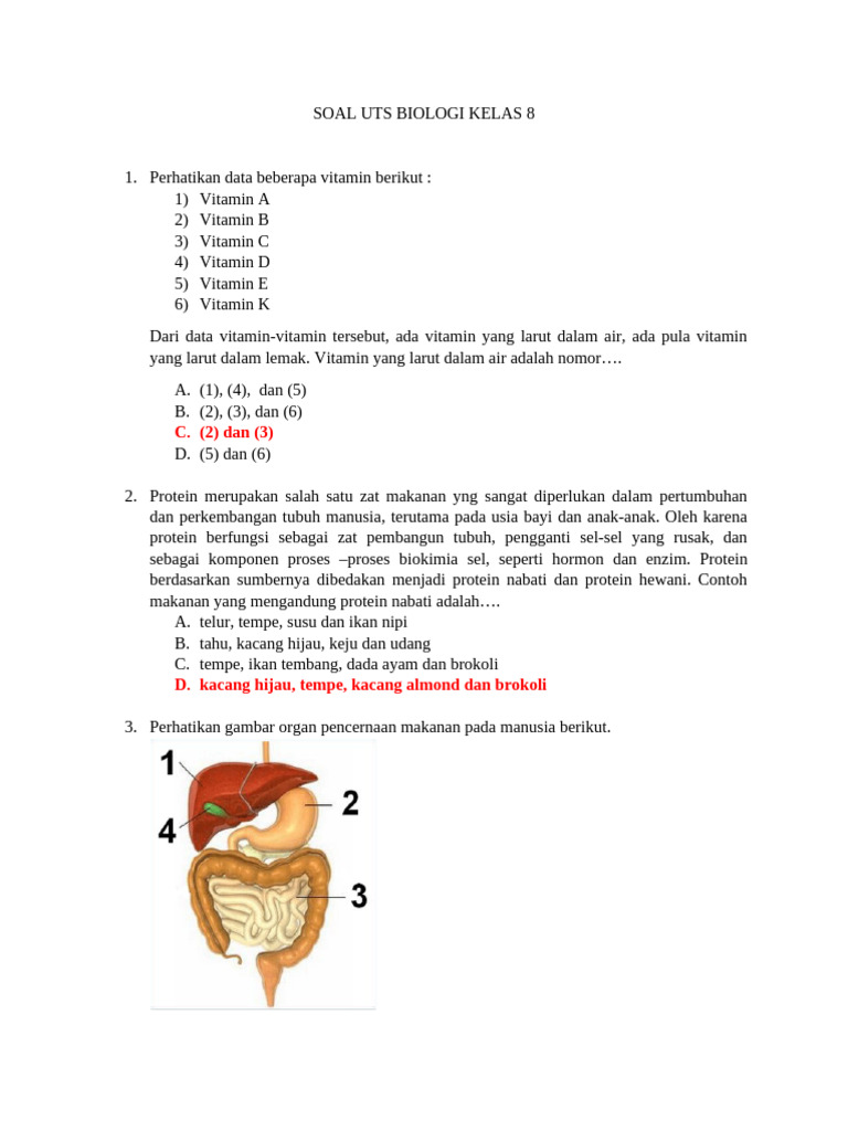 SOAL UTS BIOLOGI KELAS 8 | PDF