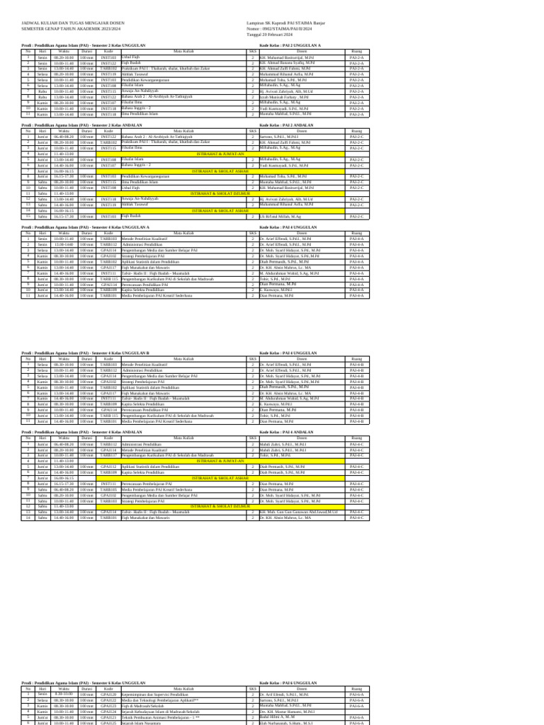 Jadwal Pai Genap 2023-2024 (22 Februari) | PDF
