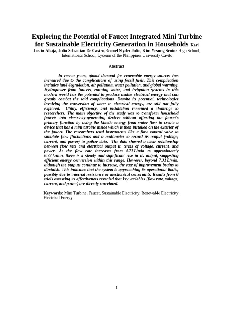 Faucet Mounted Mini-Turbine | PDF | Errors And Residuals | Energy ...
