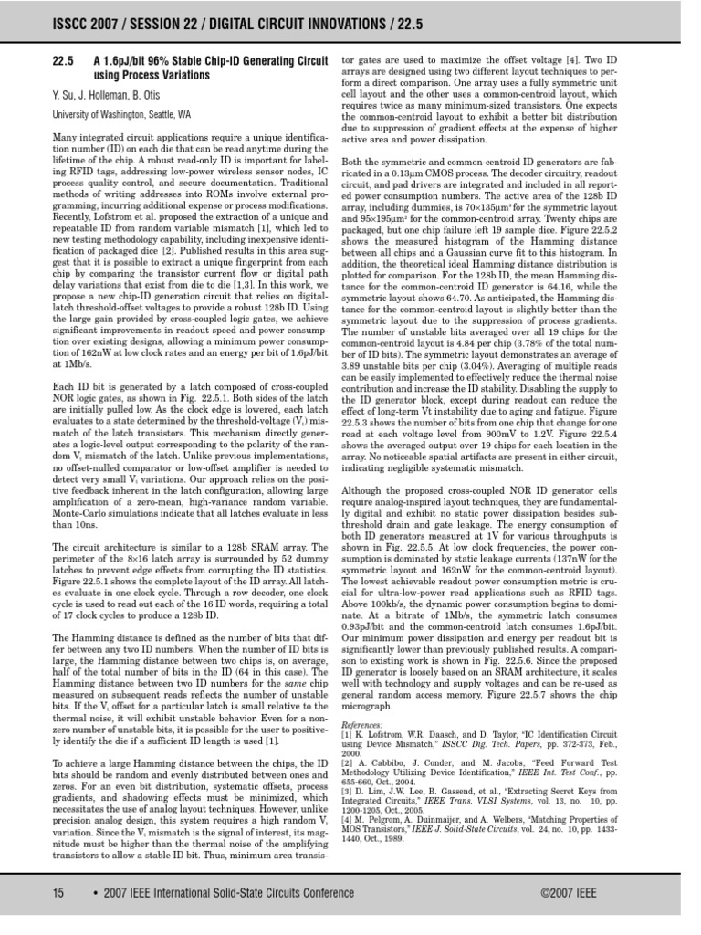 (2007 - Holleman) A 1.6pjbit 96% Stable Chip-ID Generating Circuit Using Process Variations ...