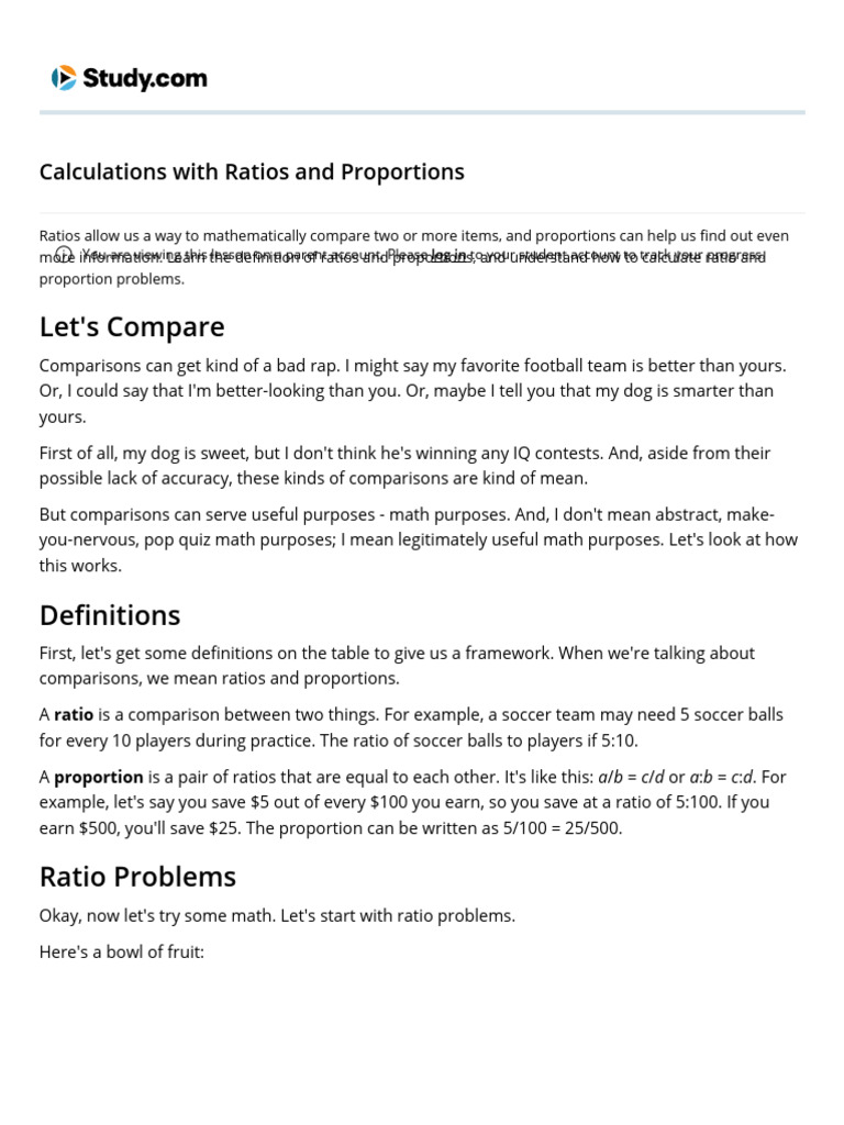 Calculations With Ratios and Proportions - Lesson 2 | PDF | Ratio ...