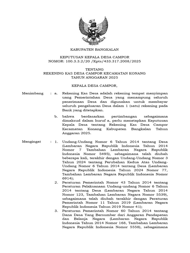 SK. KADES TTG REKENING KAS DESA (TA. 2025) | PDF