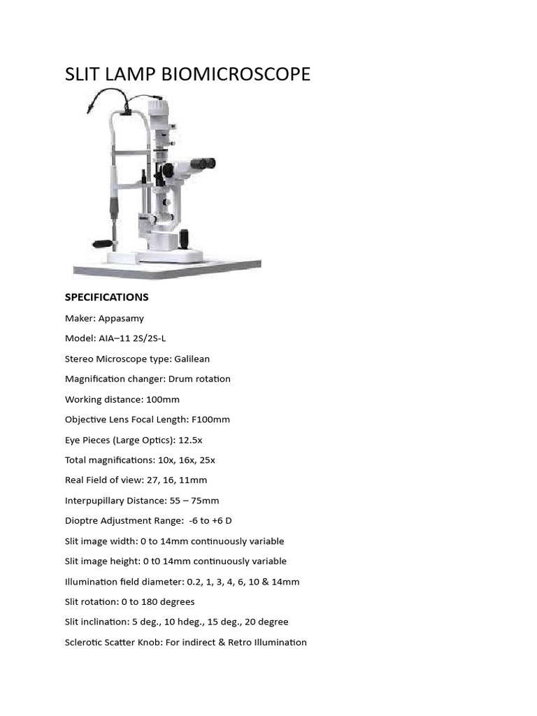 Slit Lamp Biomicroscope | PDF