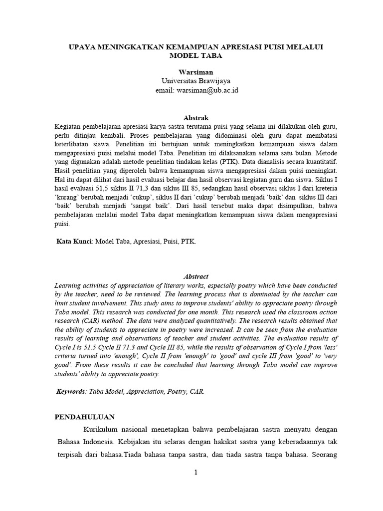 5-ARTIKEL MODEL TABA-SINTA 5-Warsiman-Sudah Terbit Jurnal Metamorfosa PDF | PDF