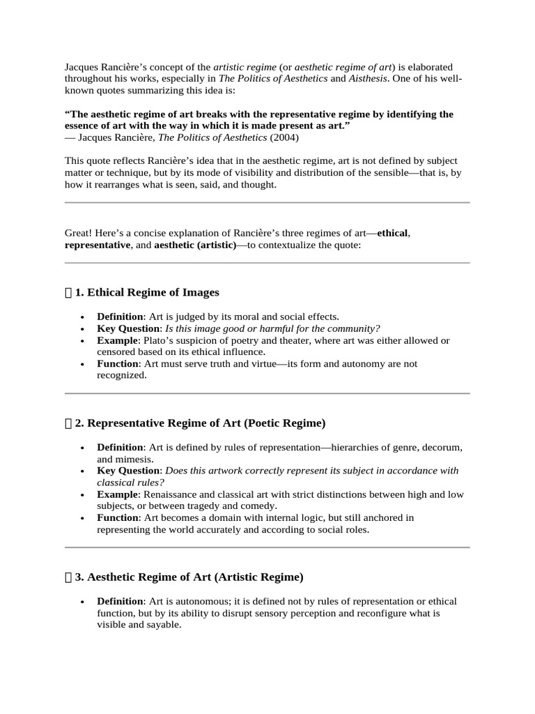 Jacques Rancière & Aesthetics | PDF | Aesthetics | Autonomy