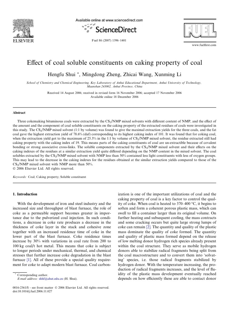 Impact of Coal Solubles on Caking Properties | PDF | Solubility | Coal