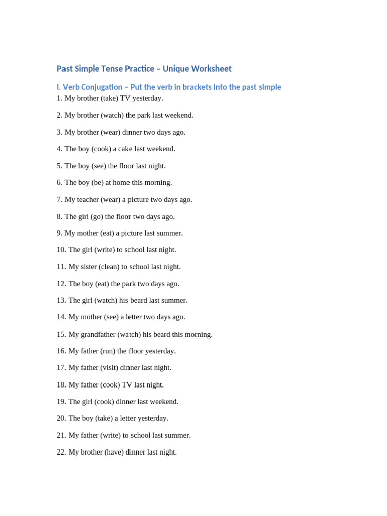 Unique Past Tense Worksheet With Answers | PDF | Grammatical Tense ...