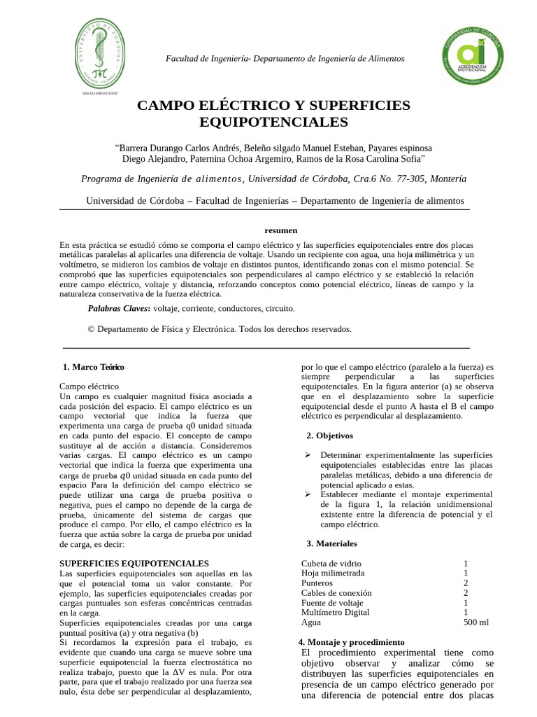 #5 Informe Campo Eléctrico y Superficies Equipotenciales | PDF | Electricidad | voltaje