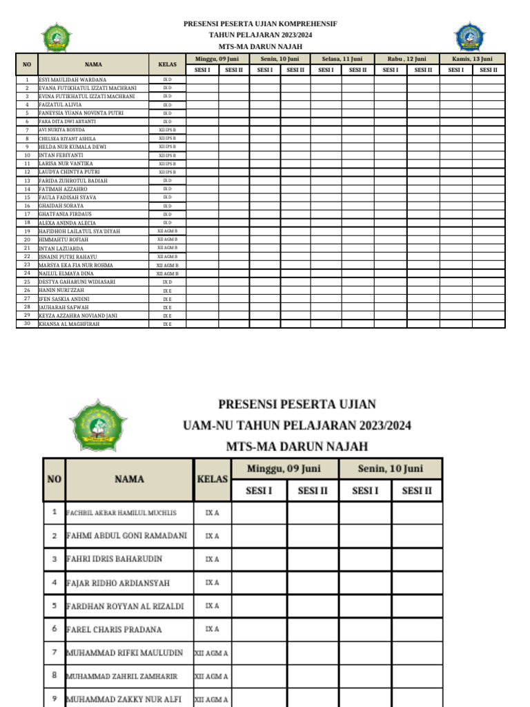 Absensi Peserta Ujian Fix | PDF