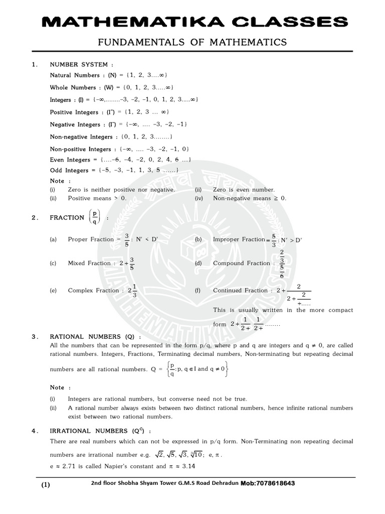 Fundamental of Mathematics | PDF | Numbers | Integer