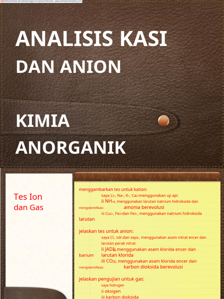 Uji Kation dan Anion dalam Kimia Anorganik | PDF