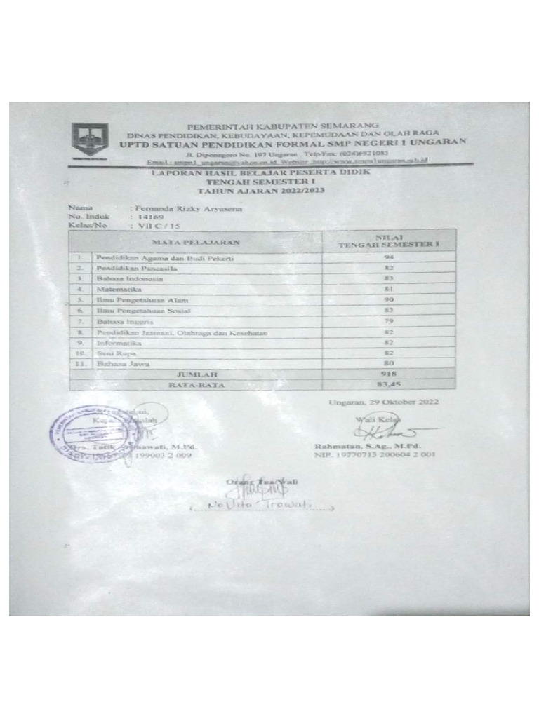 Keterangan Nilai Kelas 7 - Compressed | PDF