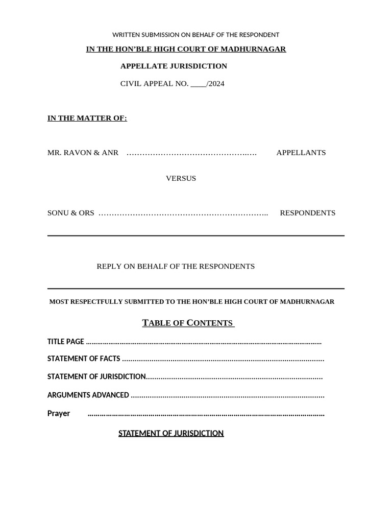 Final Reply Moot Court 1 Respondent's Record | PDF | Lawsuit | Appeal