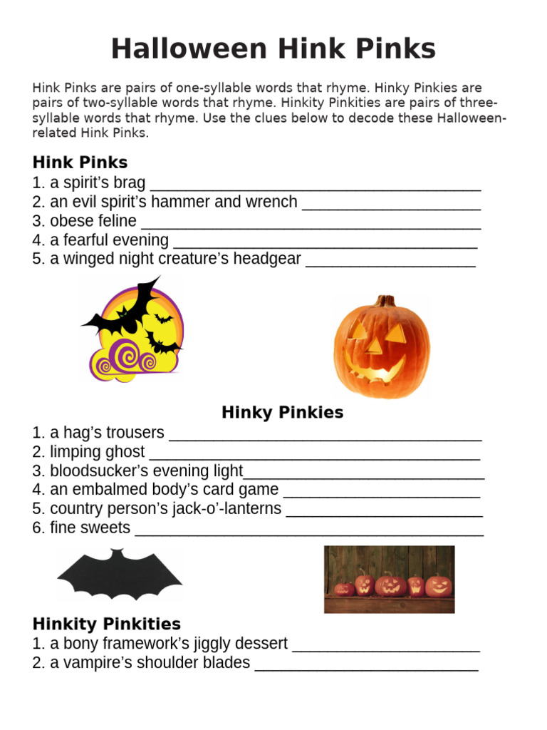 Halloween Hink Pinks Explained | PDF