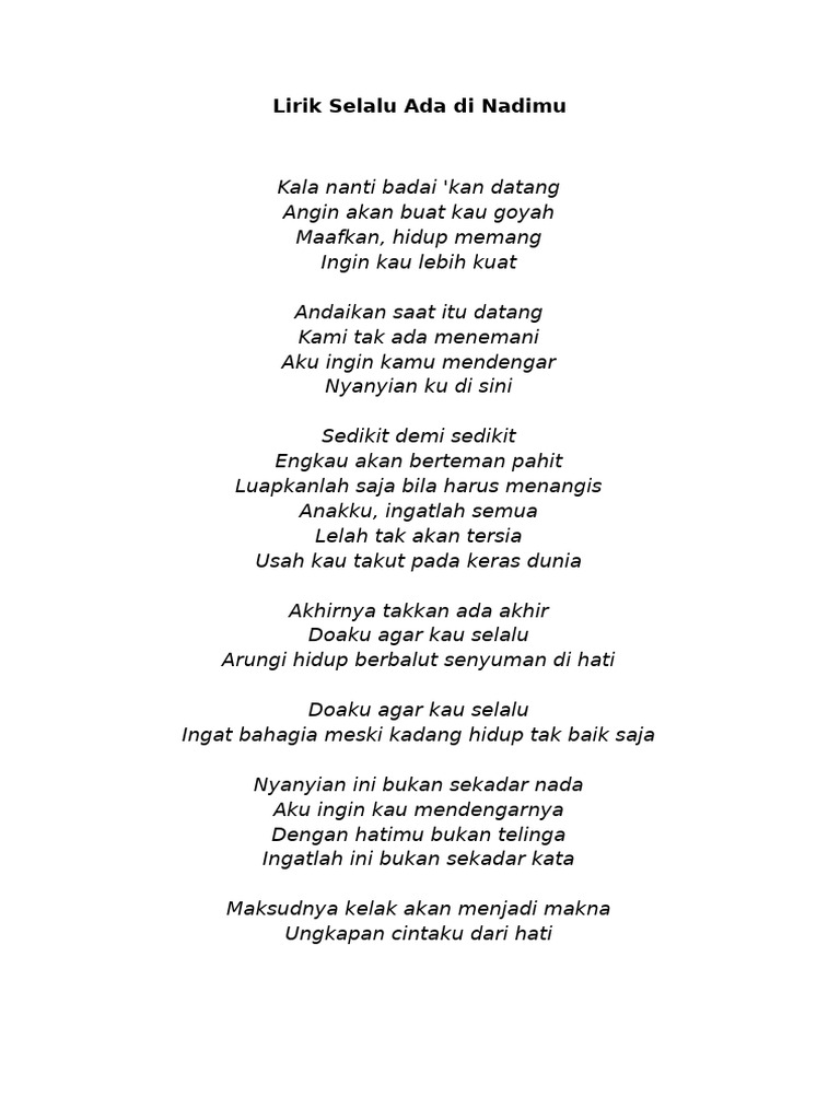 Lirik Lagu Selalu Ada di Nadimu | PDF
