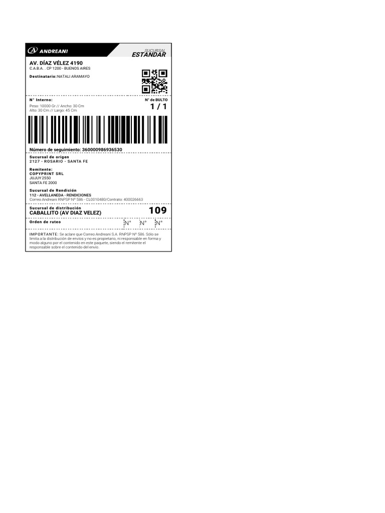 Etiquetas Andreani Envios 10 - 10 - 2023 | PDF