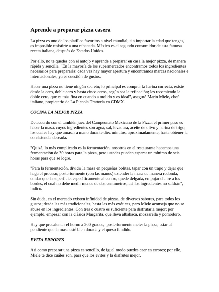 Aprende a preparar pizza casera | PDF | Pizza | Cocina occidental