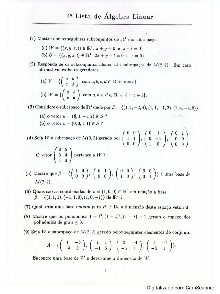 4 Lista de Algebra Linearrr | PDF