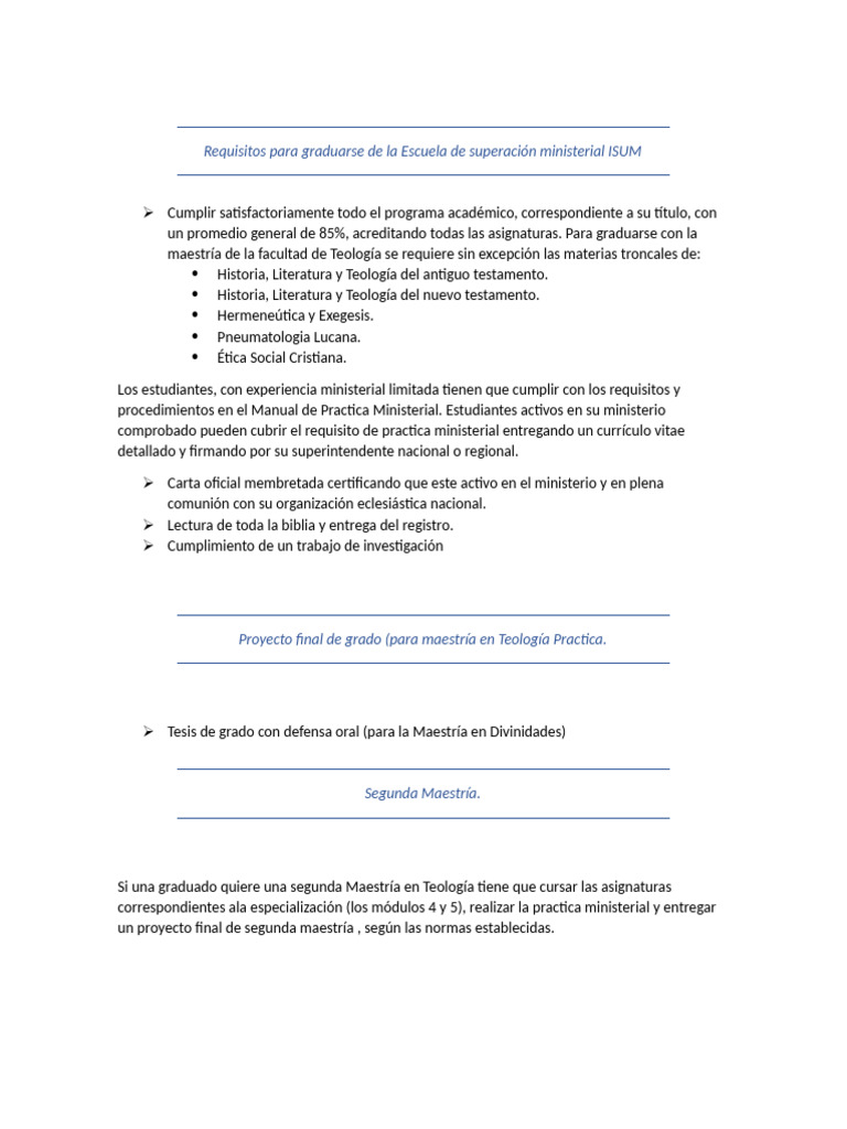 Requisitos de Graduación ISUM Teología | PDF