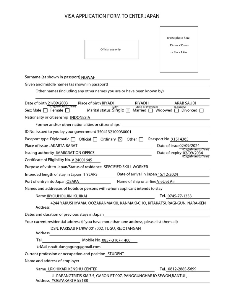 Formulir Apply Visa - Nowaf | PDF | Travel Visa | Passport