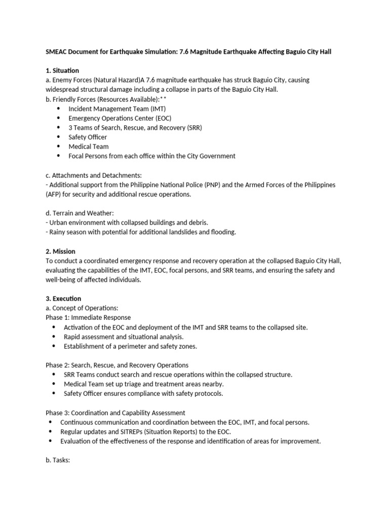 SMEAC Document For Earthquake Simulation | PDF | Search And Rescue ...