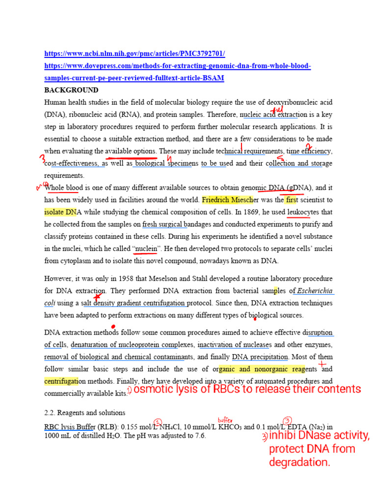 DNA Extraction Protocol from Blood | PDF | Dna | Nucleic Acids