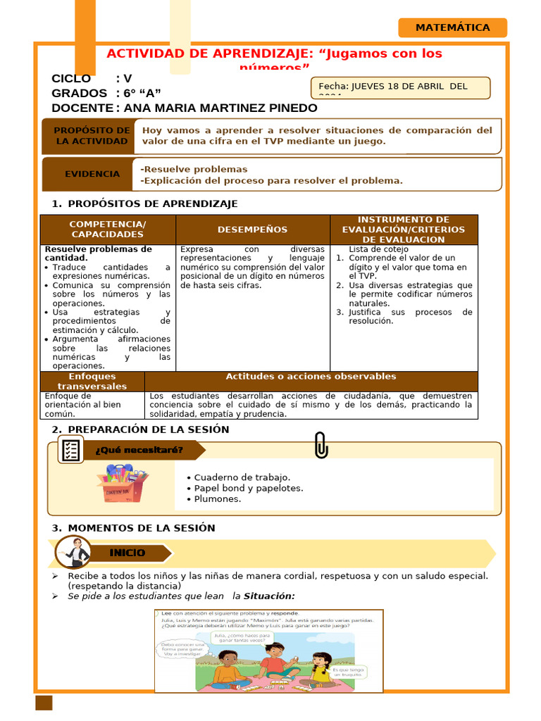 Jugamos Con Los Numeros - Matematica Jueves 18 Abril | PDF | Evaluación ...