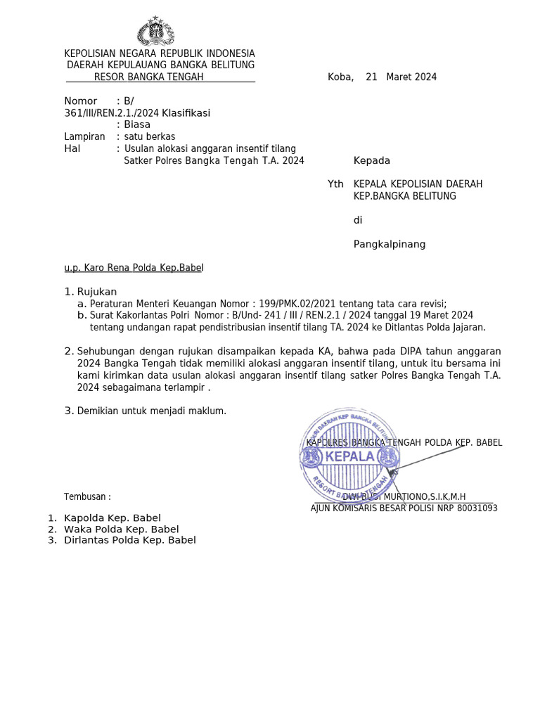 Surat Pengajuan Revisi Tilang Res Bateng 2024 | PDF