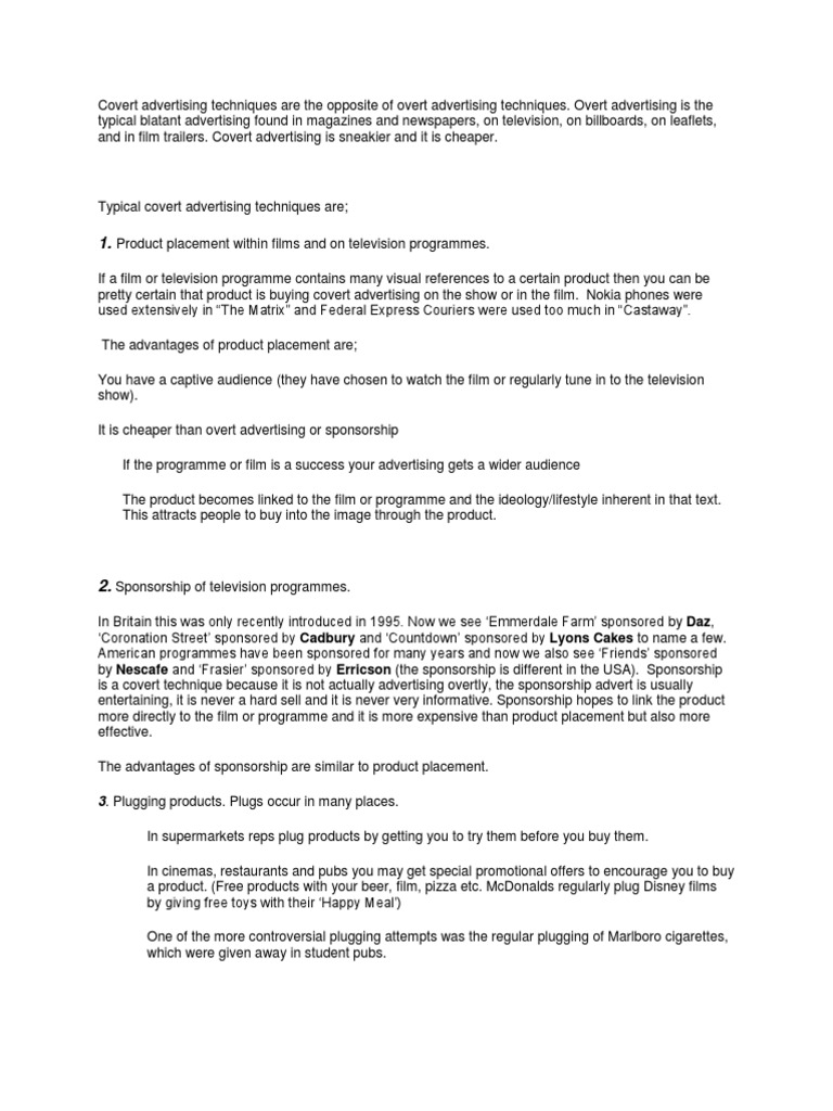 Covert Advertising Techniques Are The Opposite of Overt Advertising ...