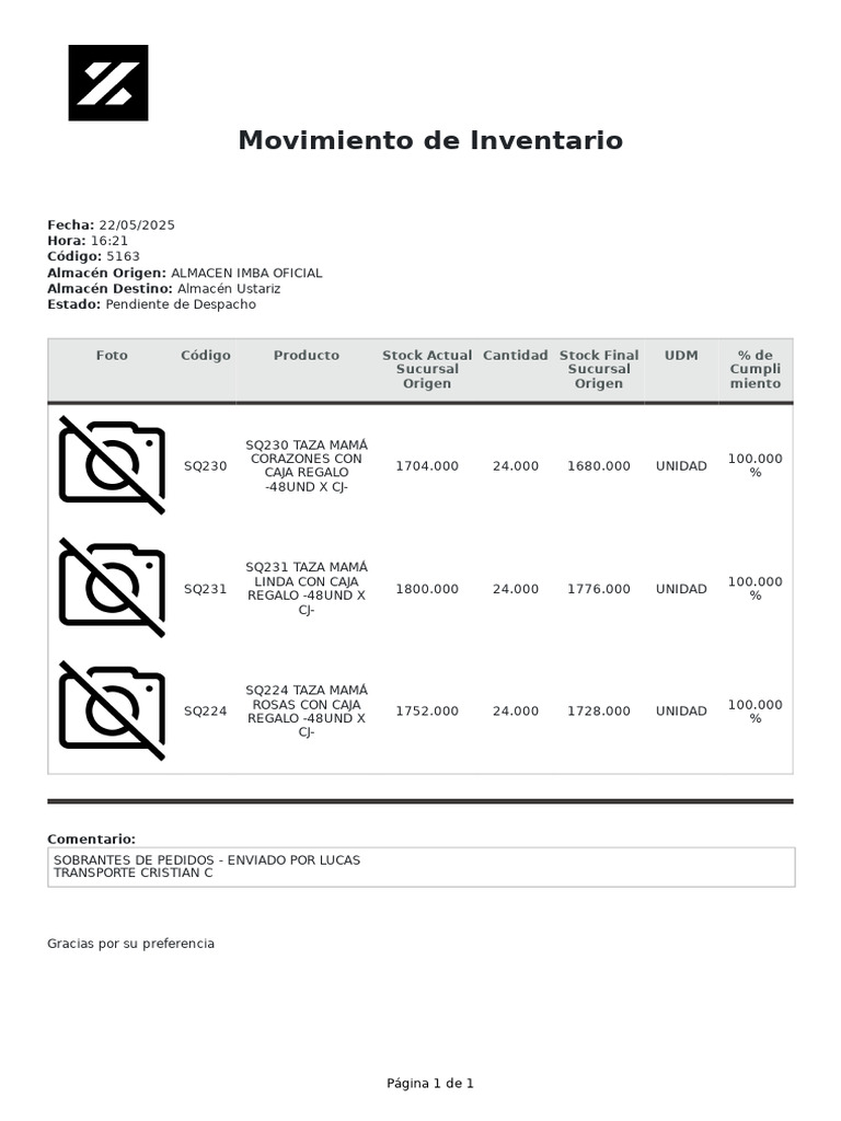 Movimiento de Stock #5163 | PDF