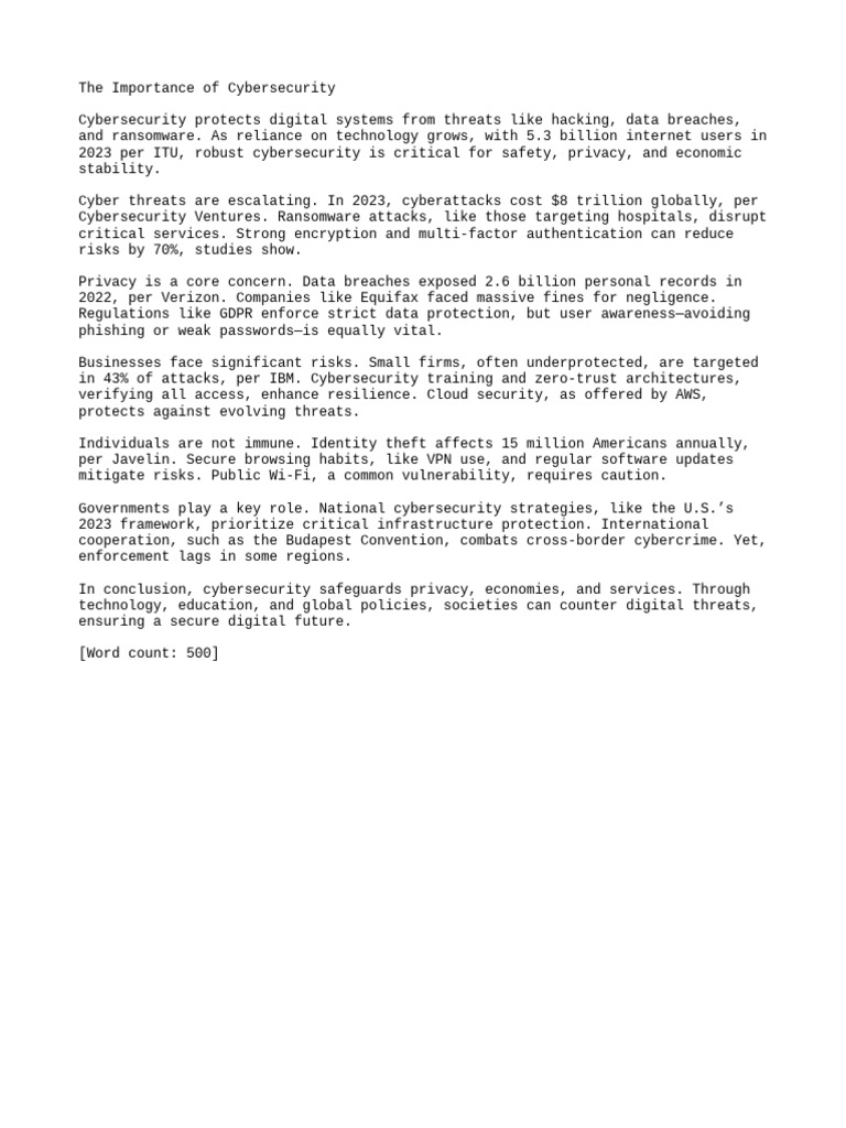 Cybersecurity Importance | PDF