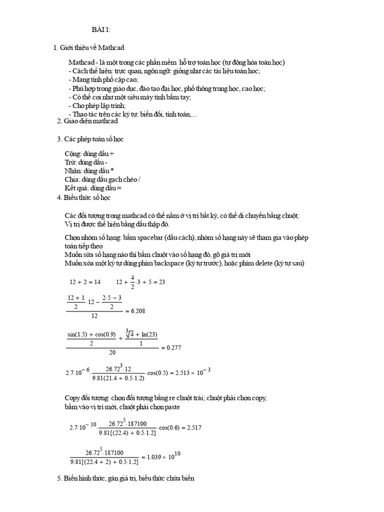 Mathcad - Bai 1 | PDF