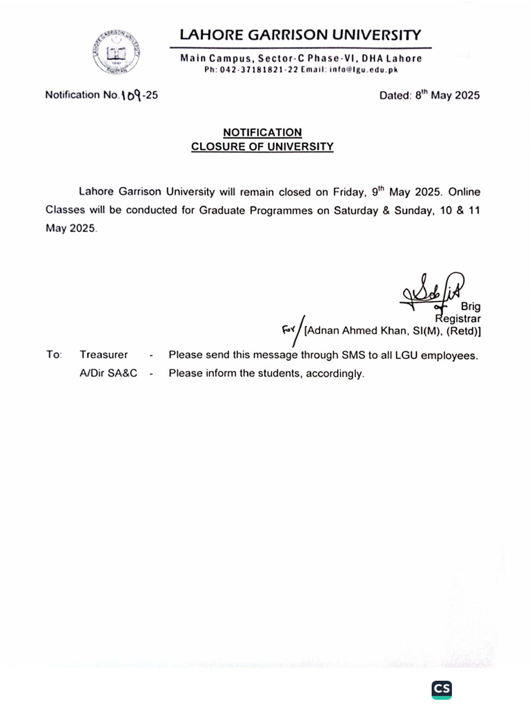 Closure of University | PDF