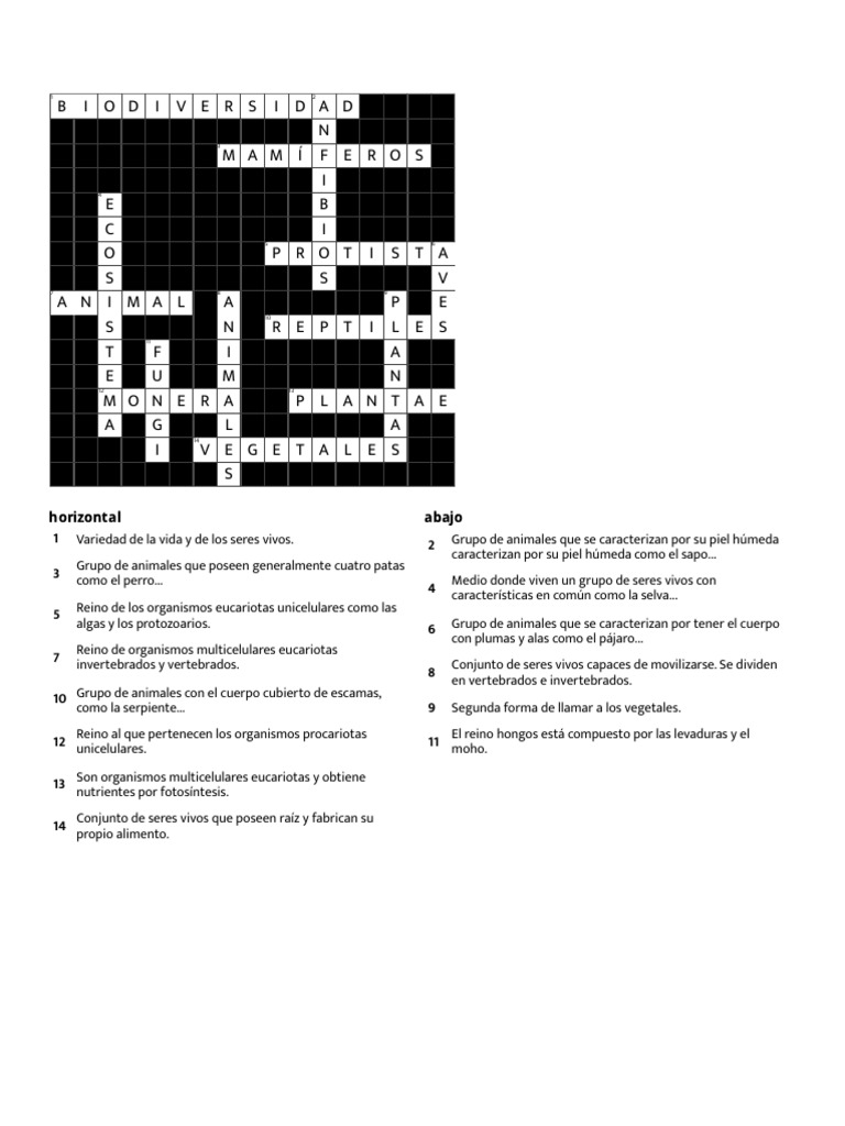 Reinos de la Naturaleza en Crucigrama | PDF | Eucariotas | Organismos