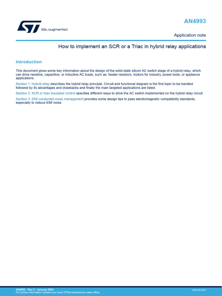 An4993 How To Implement A SCR or A Triac in A Hybride Relay Application ...
