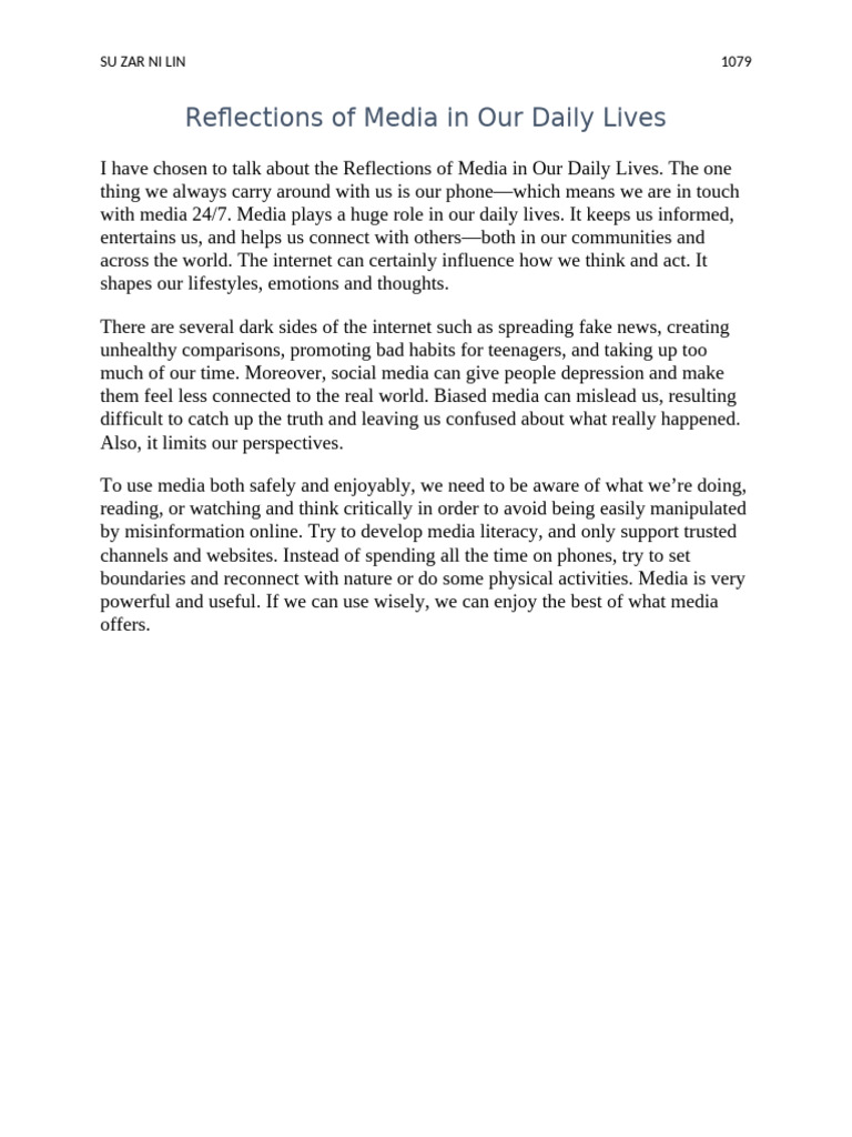Reflections of Media in Our Daily Lives | PDF