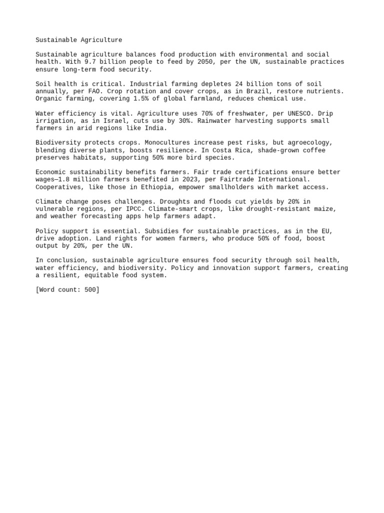 Sustainable Agriculture | PDF