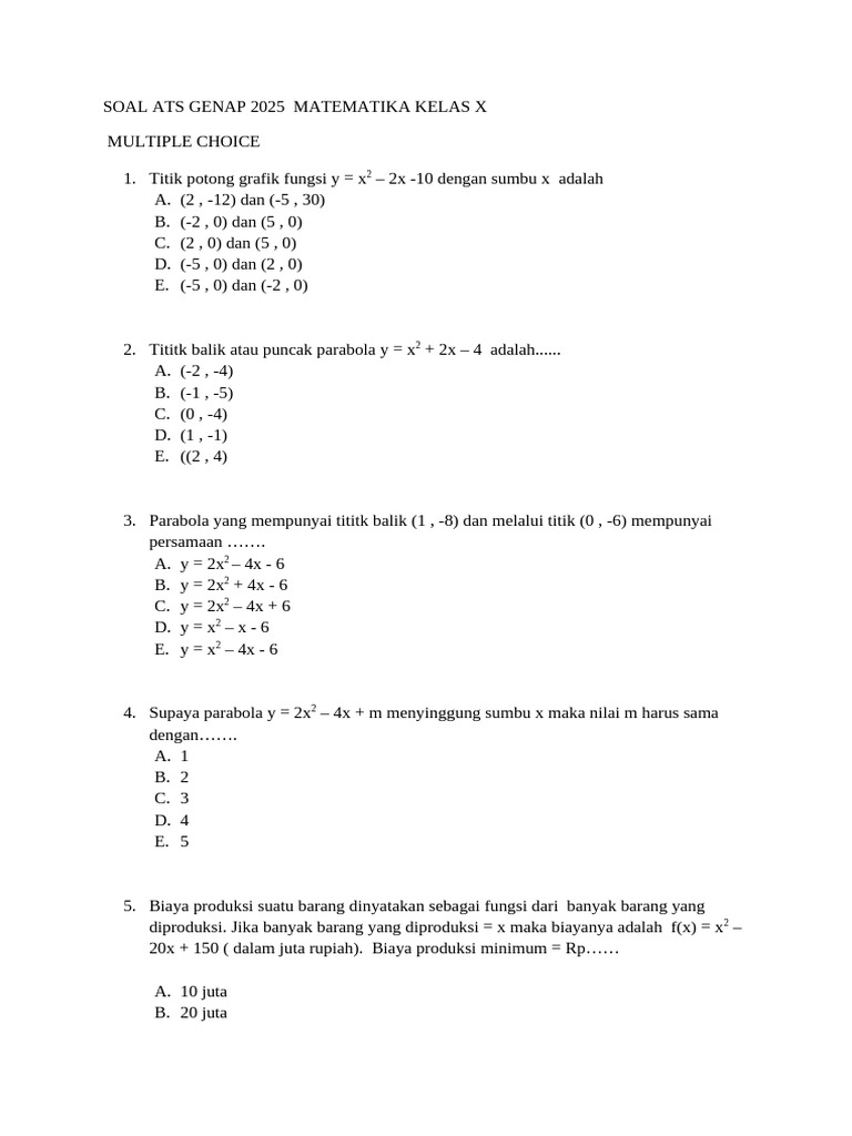 Soal Ats Genap Mat X (2025) | PDF