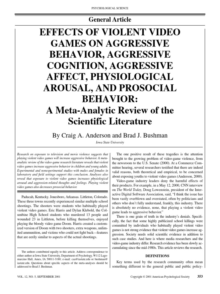 Effects of Violent Video Games On Aggressive Behavior, Aggressive ...