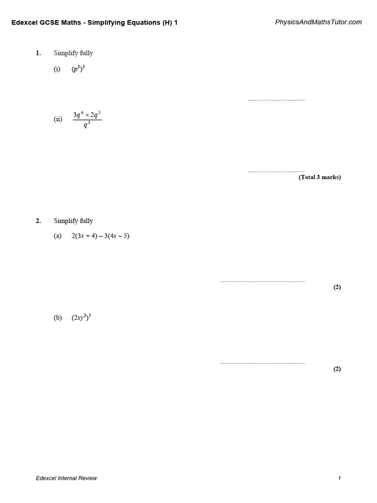 Simplifying Equations (H) 1 | PDF | Schools | Educational Organizations