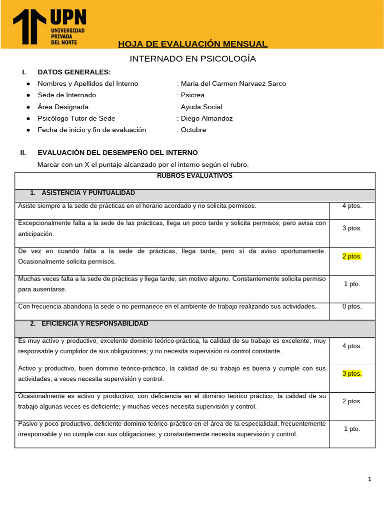 Hoja Calificación - Mari Narvaez | PDF